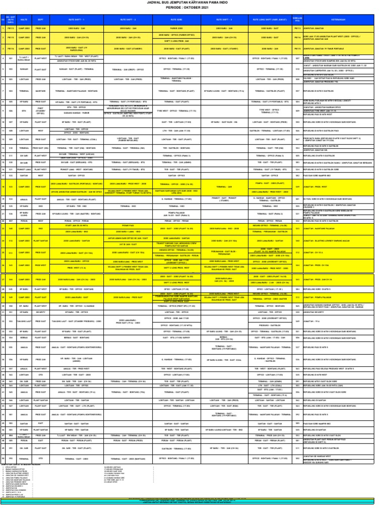 Jadwal Bus Angkutan Karyawan Oktober 2021 | PDF