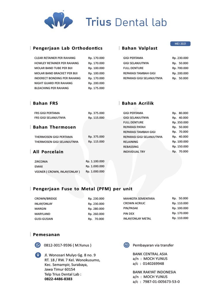 Layanan dan Harga Lab Gigi Surabaya | PDF