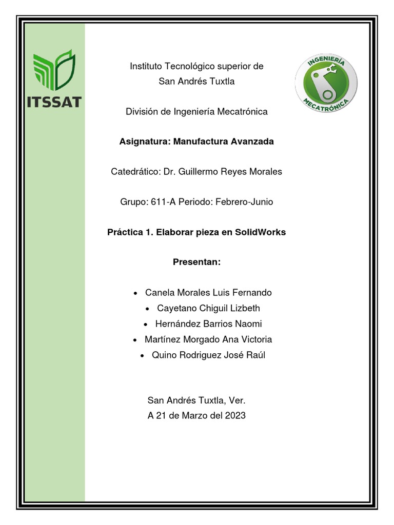 Practica 1 - Pieza en Solidworks - Manufactura Avanzada | PDF ...