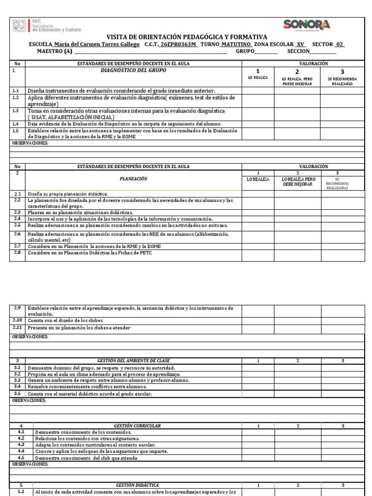 FORMATO DE VISITAS PARA DOCENTES | PDF | Aprendizaje | Modificación de ...