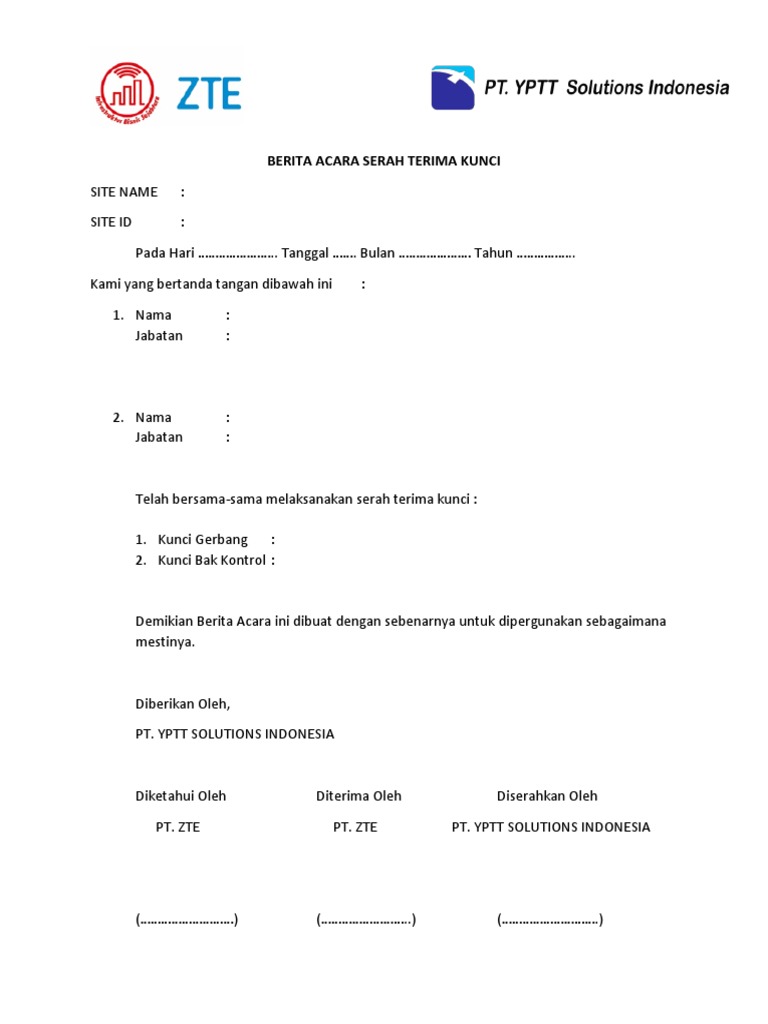 Contoh berita acara penyerahan | PDF