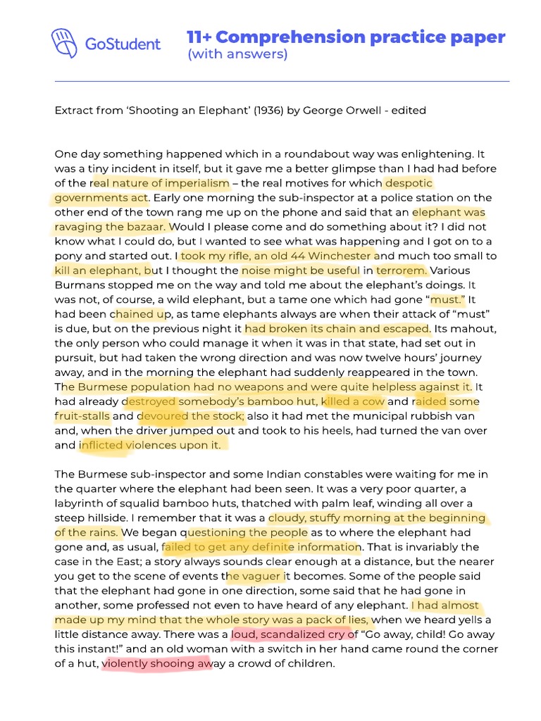 11+ Comprehension Practice Paper (With Answers) PDF | PDF