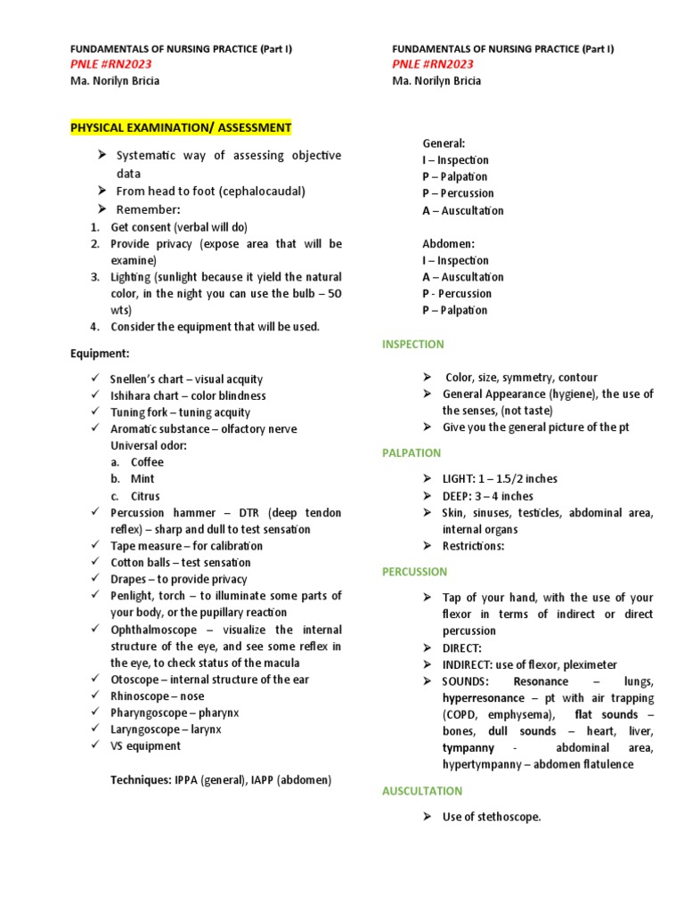 Fundamentals of Nursing Practice Part II | PDF | Physical Examination | Coma