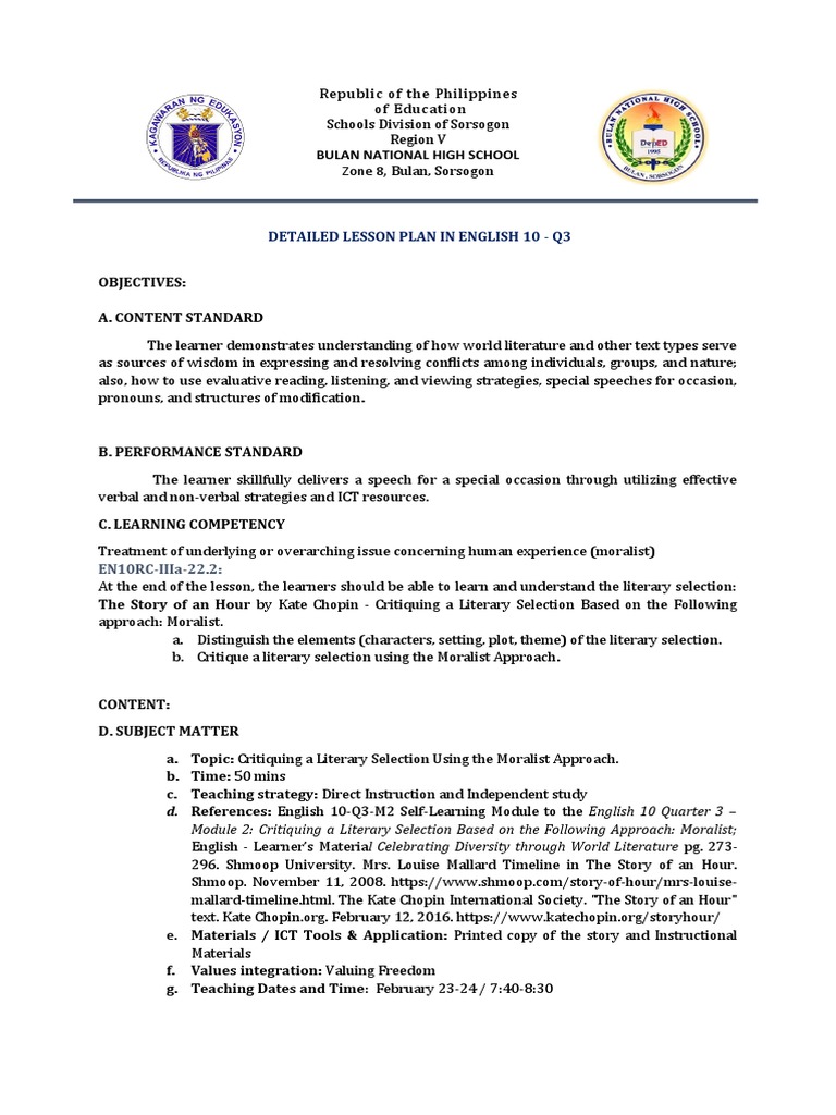 DLP 2 English 10 Moralist Approach | PDF | Learning | Cognitive Science