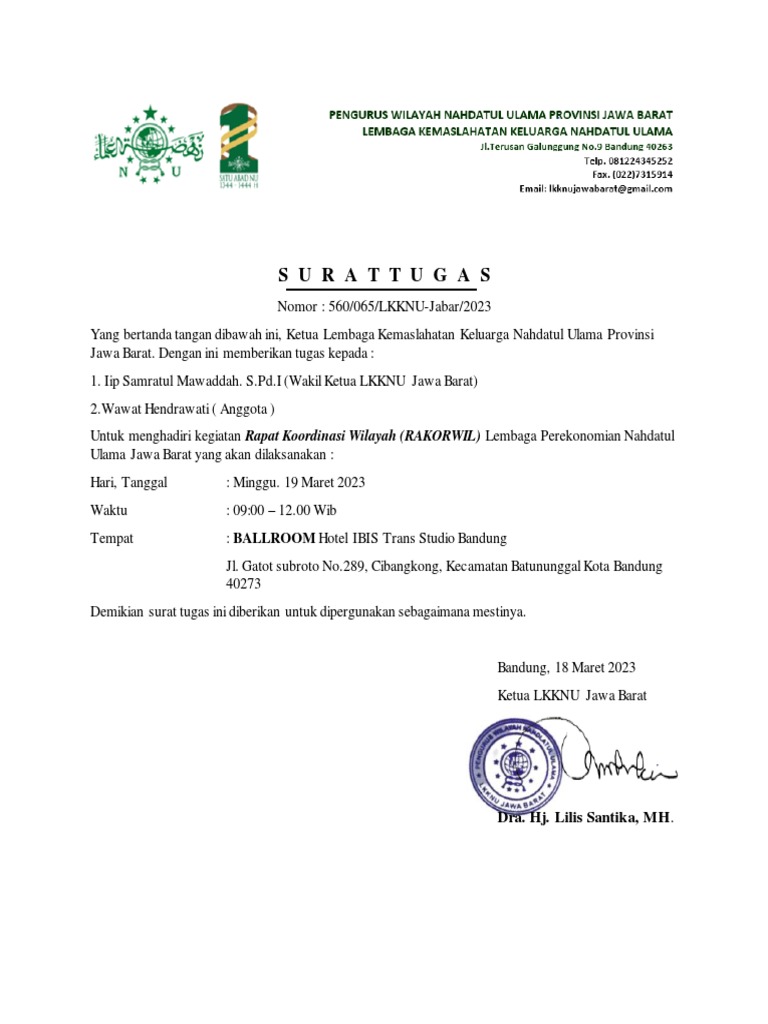 S U R A T T U G A S: Dra. Hj. Lilis Santika, MH | PDF | Sains & Matematika | Agama & Spiritualitas