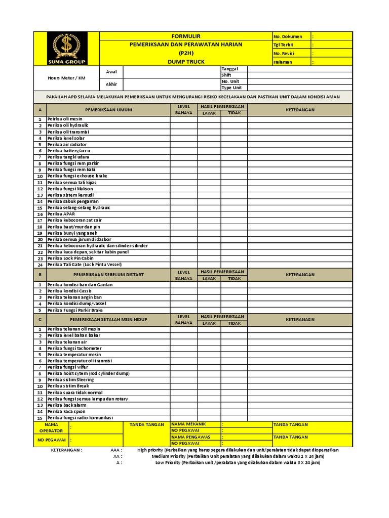 Pemeriksaan Harian Dump Truck | PDF