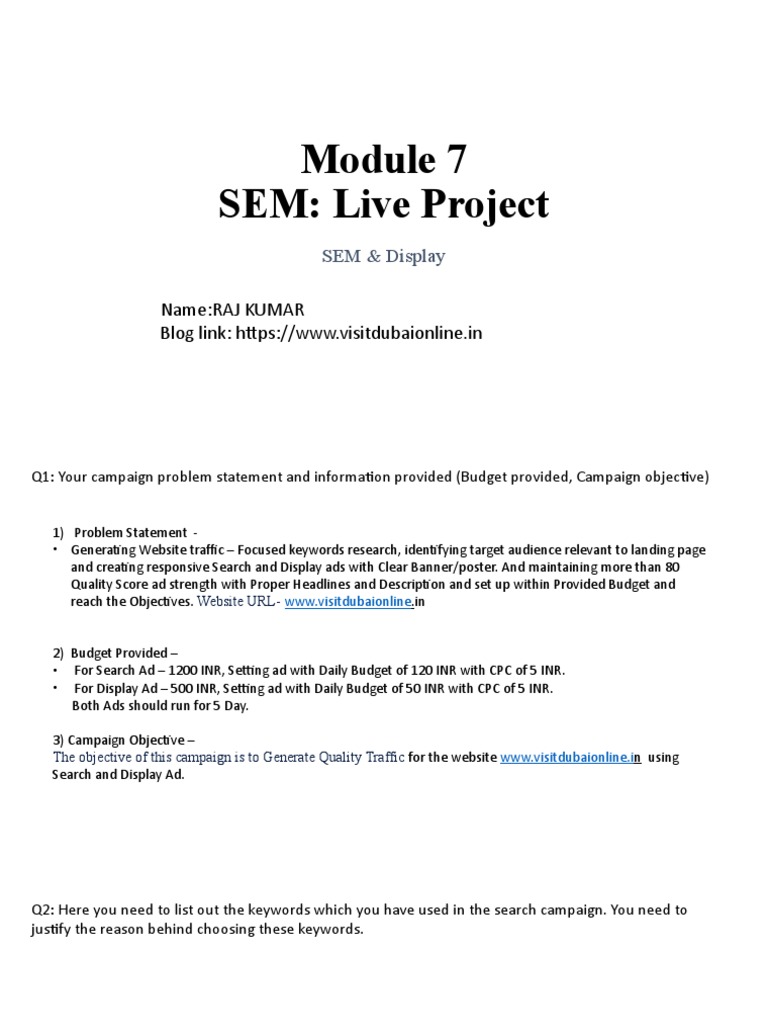 MICA SEM&display Liveproject Template+ (2) + | PDF | Business Process | Web Application