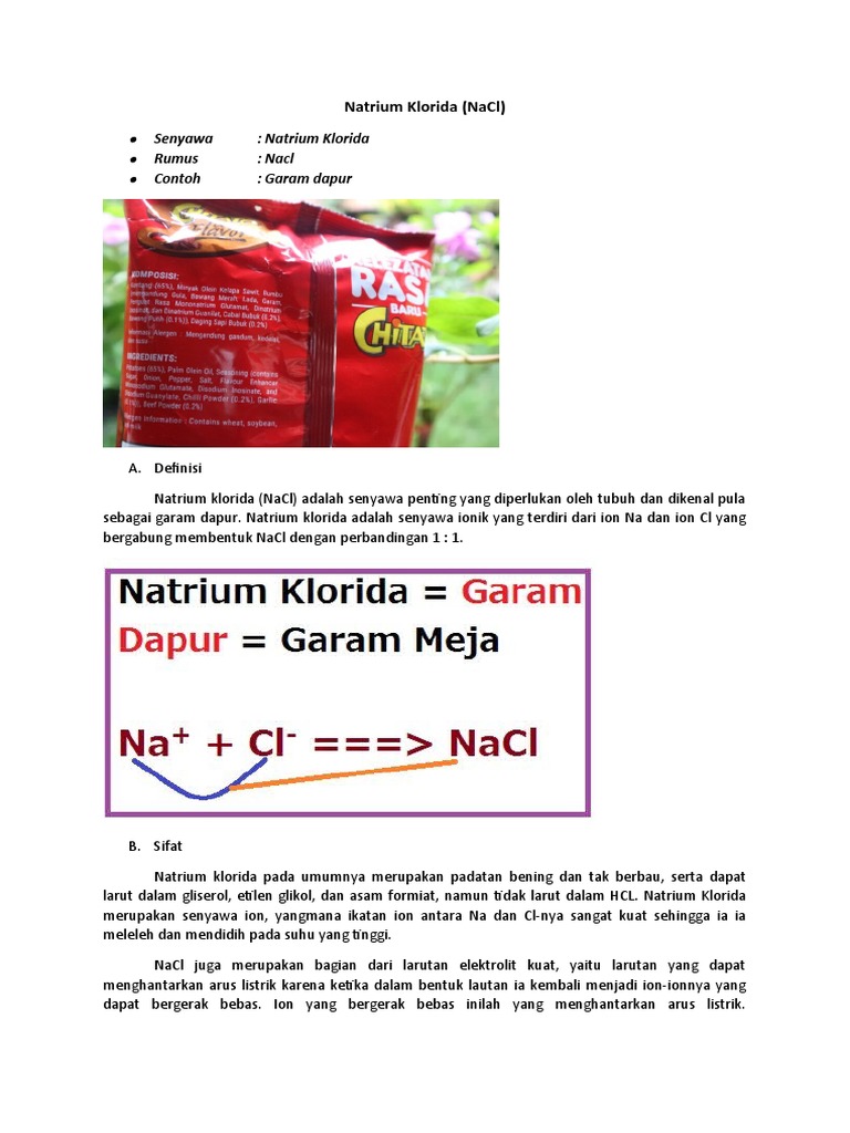 Fungsi dan Sifat Natrium Klorida | PDF