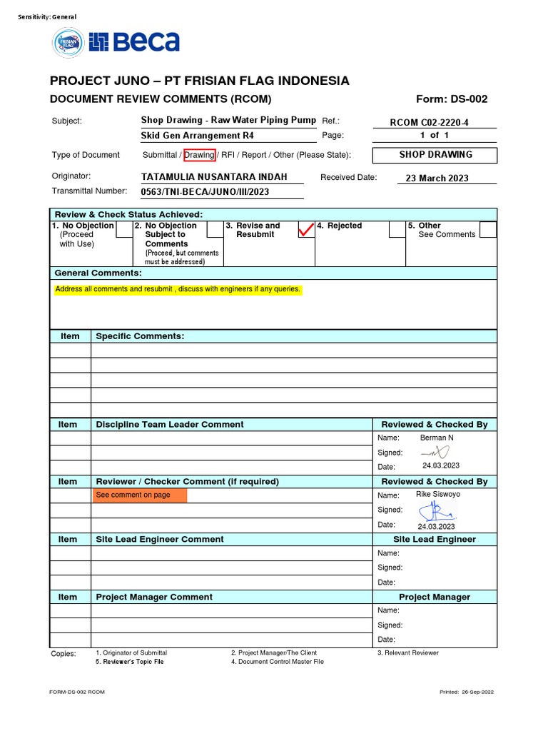 RCOM C02-2220-4 SD - Raw Water Piping Pump Skid Gen Arr R4 | PDF | Plumbing | Mechanical Engineering