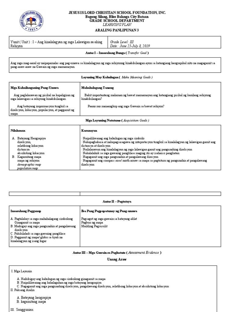 1st Week DLP Grade 3 | PDF