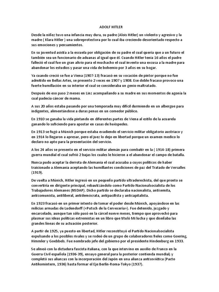 ADOLF HITLER (Biografia) | PDF | Alemania nazi | Adolf Hitler