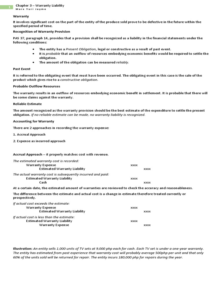 Chapter 3 - Warranty Liability | PDF