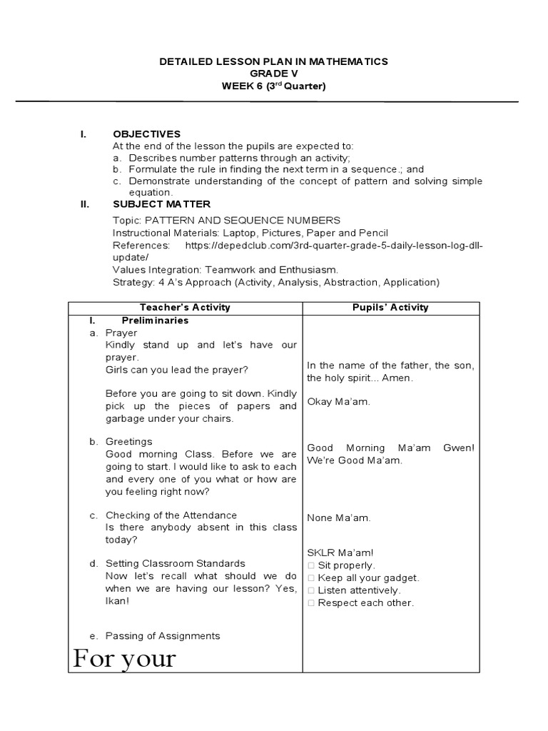 DETAILED LESSON PLAN IN MATHEMATICS Week 6 | PDF | Lesson Plan ...