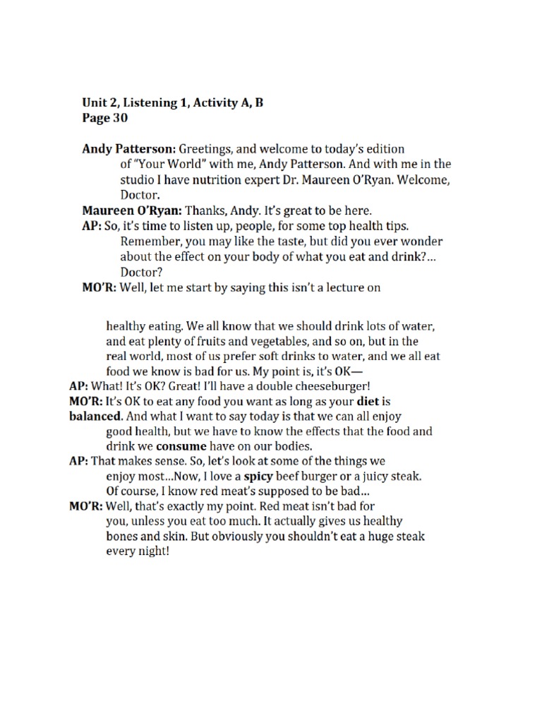 Unit 2-Listening 1 Activity A, B Page 30 | PDF