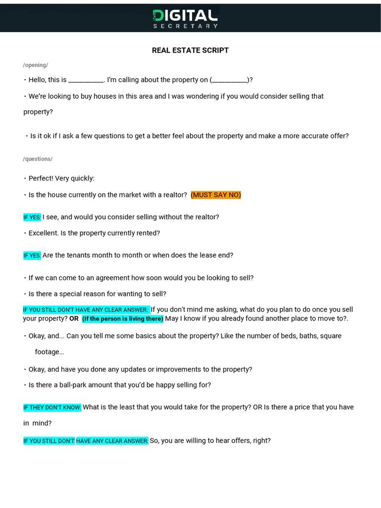 1 - Real Estate Script v1.2 PDF | PDF