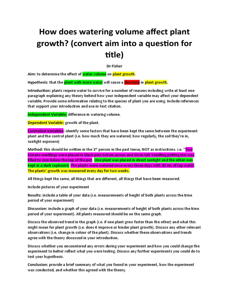 Plant Project Highlighted Template | PDF | Experiment | Dependent And ...