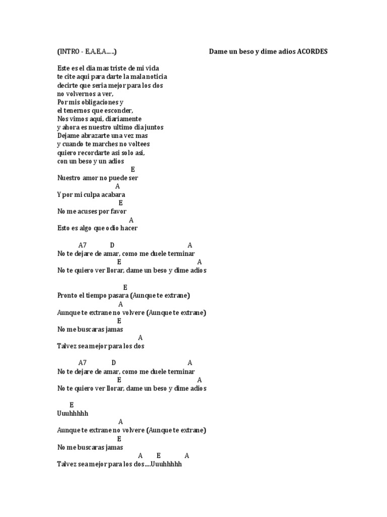 Dame Un Beso y Dime Adios ACORDES | PDF