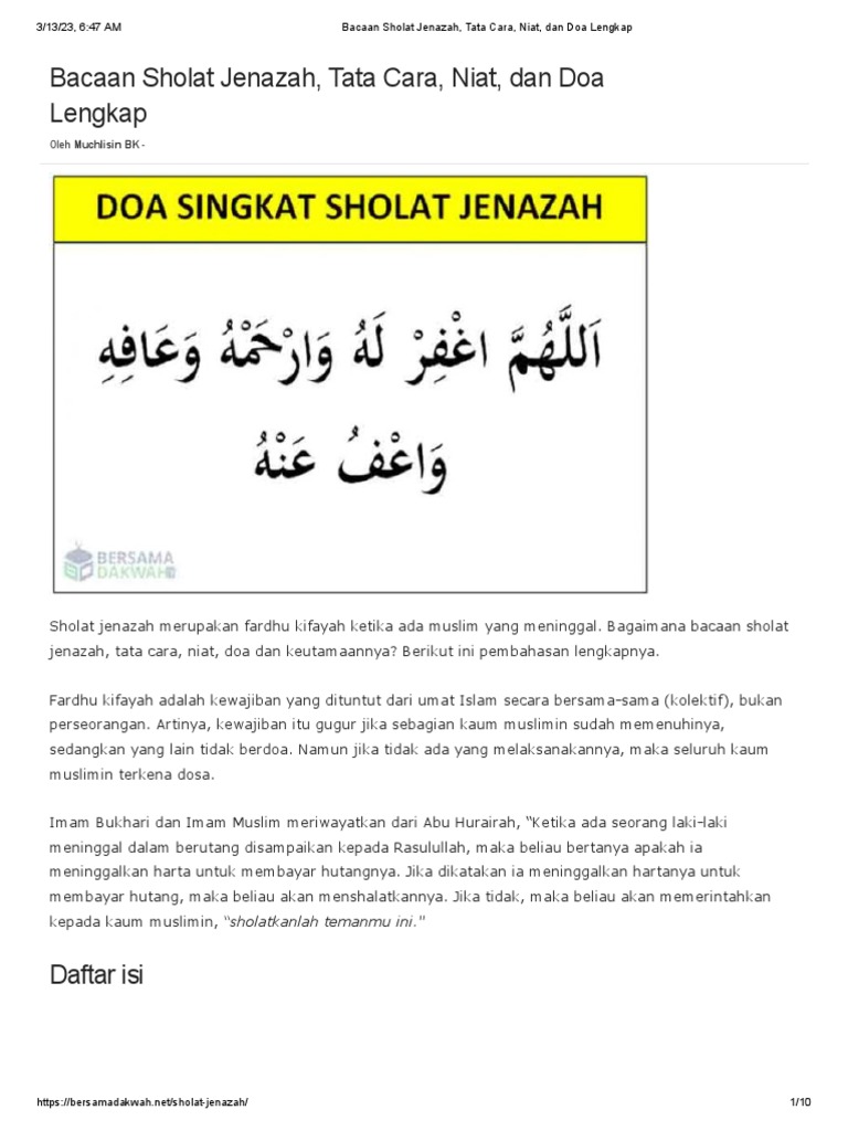 Bacaan Sholat Jenazah, Tata Cara, Niat, Dan Doa Lengkap | PDF