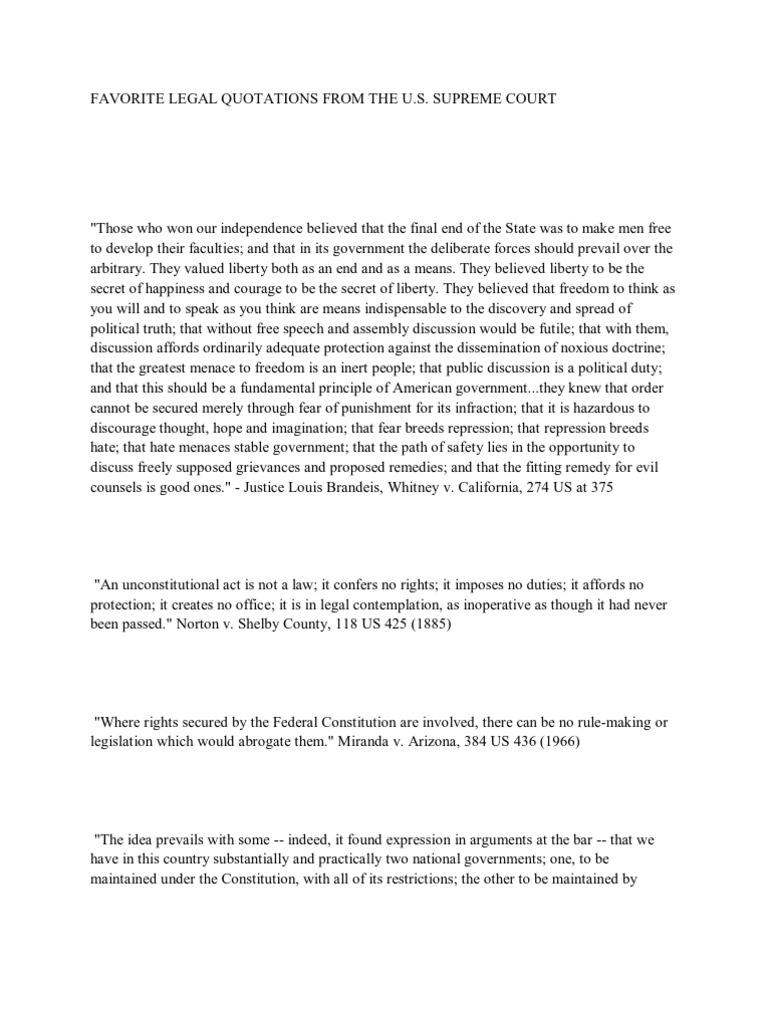 Favorite Legal Quotations From The U.S. Supreme Court | PDF | Fourth ...
