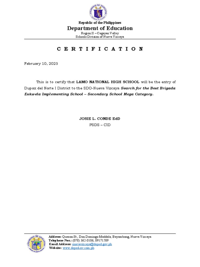 Certification 2 | PDF | Government | Philippines