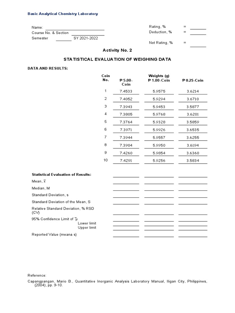 Activity No. 2 Statistical Evaluation Worksheet | PDF