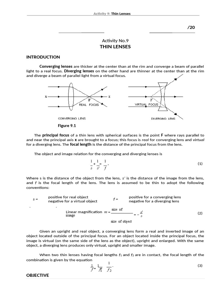 Measuring the Focal Lengths of Converging and Diverging Lenses Through ...