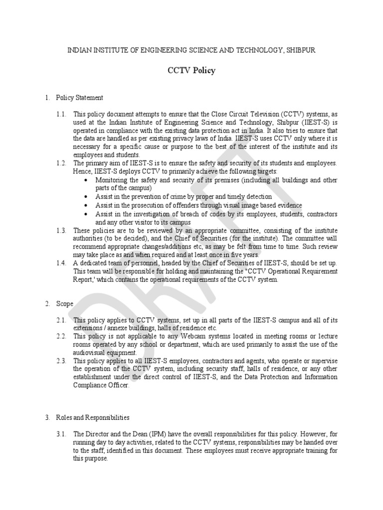 CCTV Policy IIEST 1 | PDF | Closed Circuit Television | Personal Computers