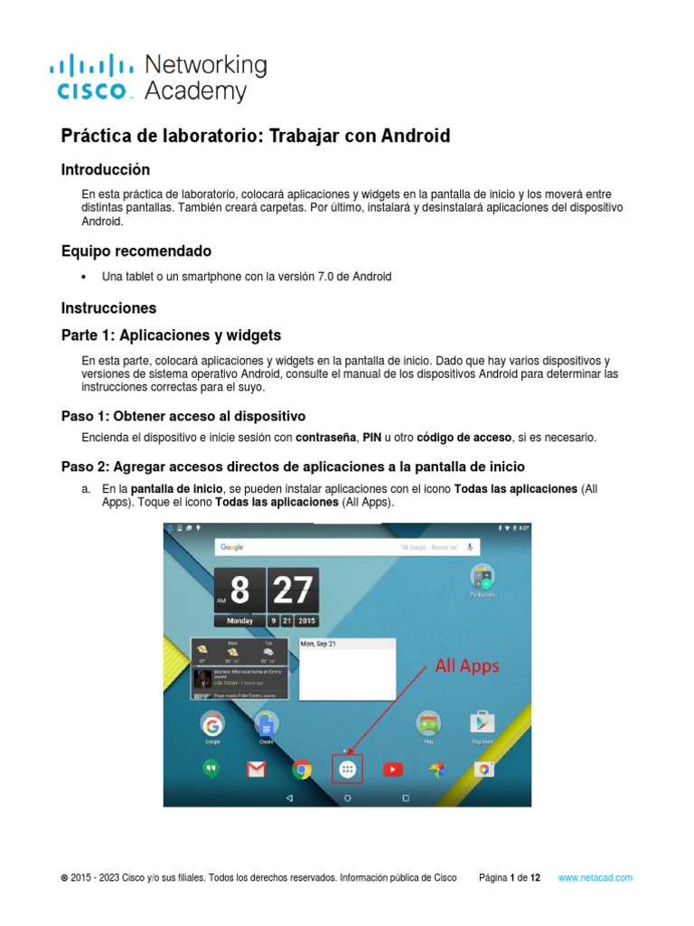 12.1.2.2 Lab - Working With Android PDF | PDF | Android (sistema operativo) | Software de la ...