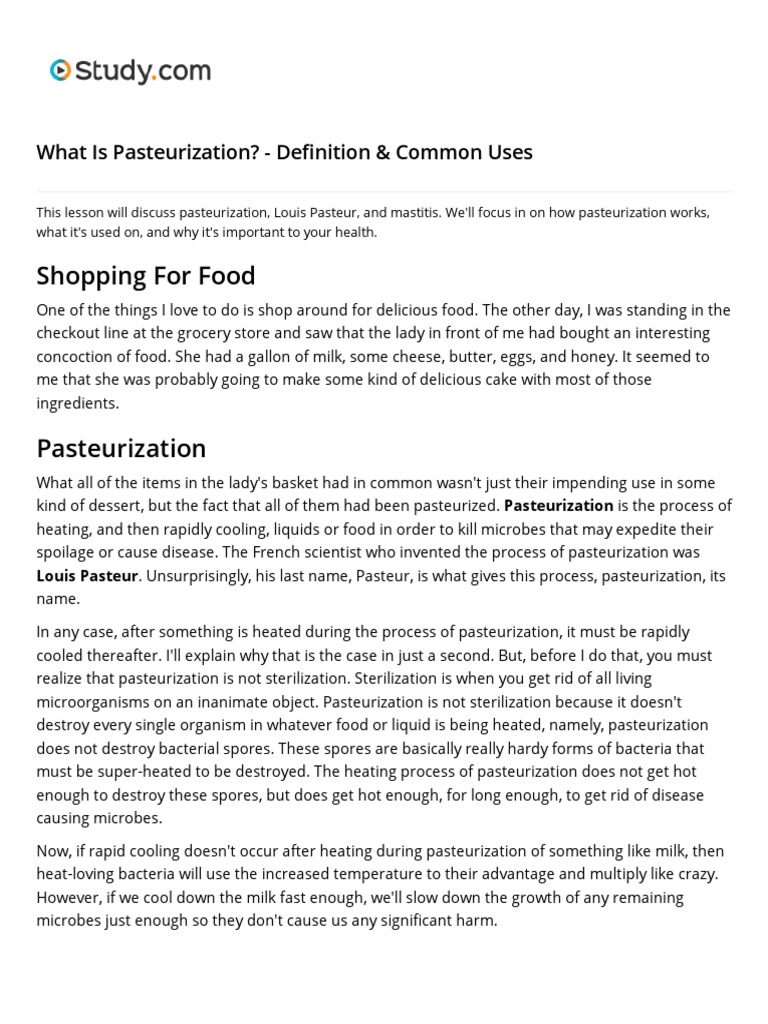 Lesson 06 What Is Pasteurization - Definition & Common Uses PDF | PDF | Milk | Microbiology