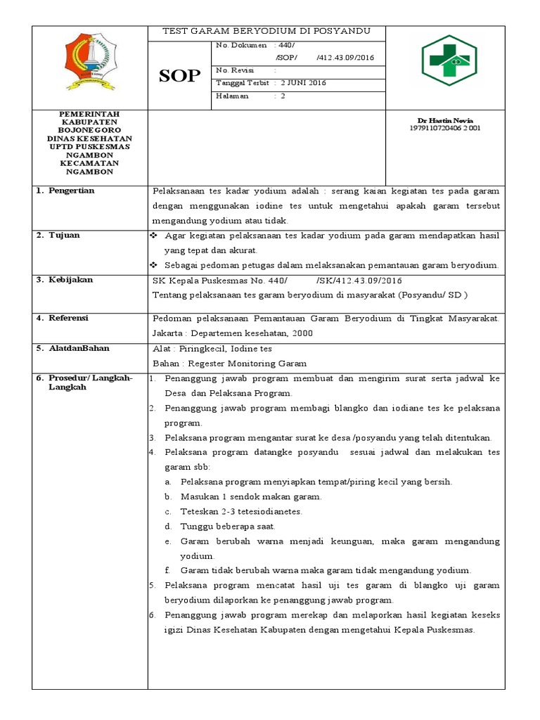 Sop Monitoring Garam Beryodiumdi Posy PKM Ngambon | PDF