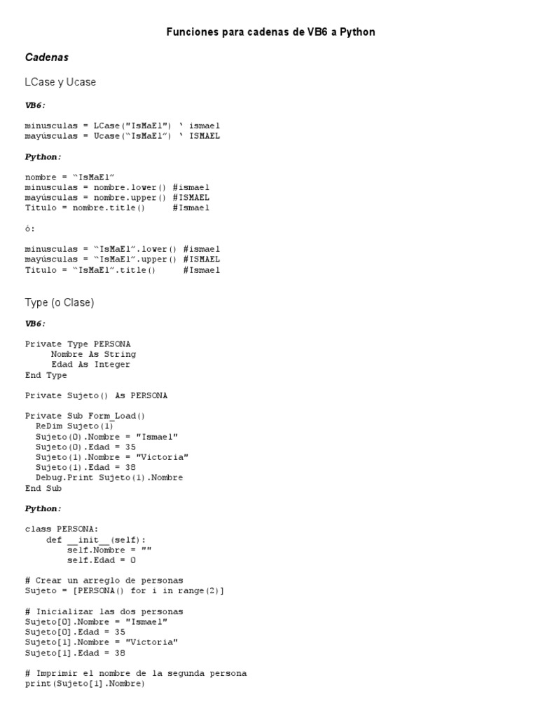 Funciones para Cadenas de VB6 A Python | PDF