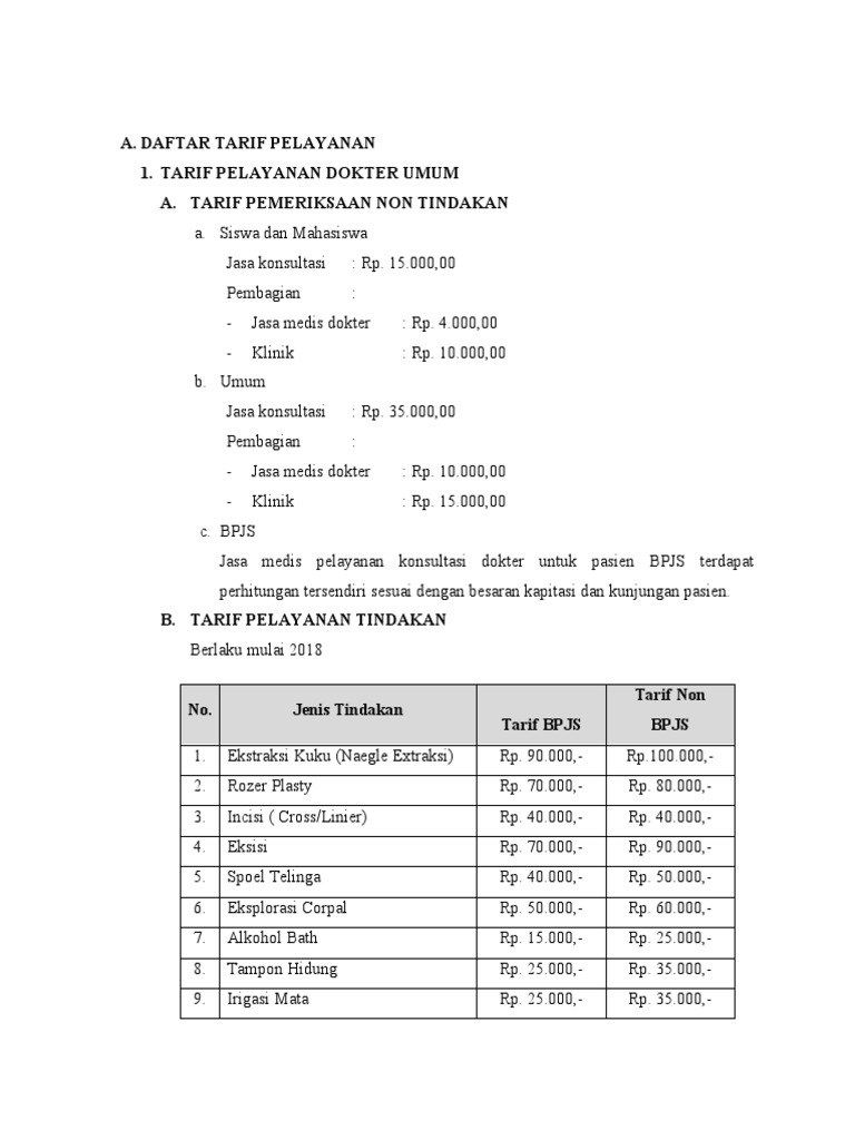 Daftar Tarif Pelayanan | PDF
