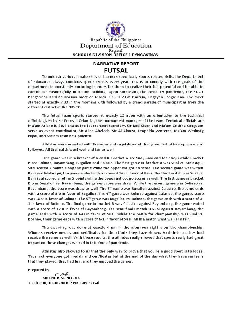 FUTSAL Narrative Report | PDF | Sports