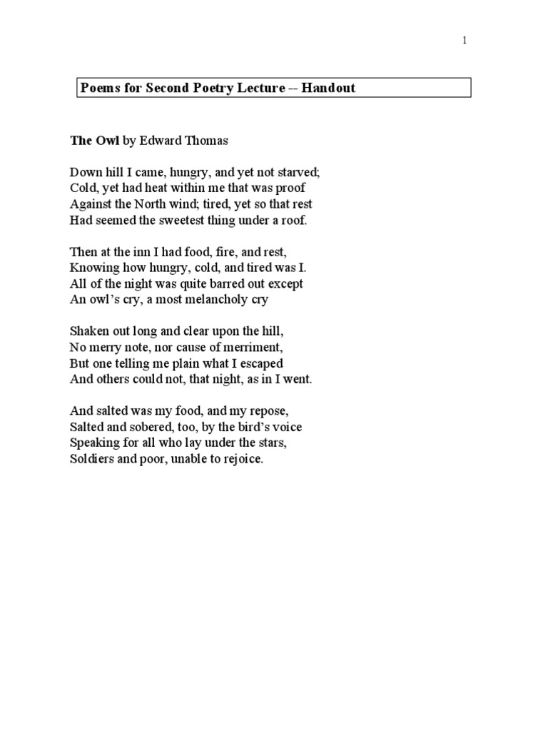 Poetry Lecture 2 Handout (On 18 January) | PDF | Poetry