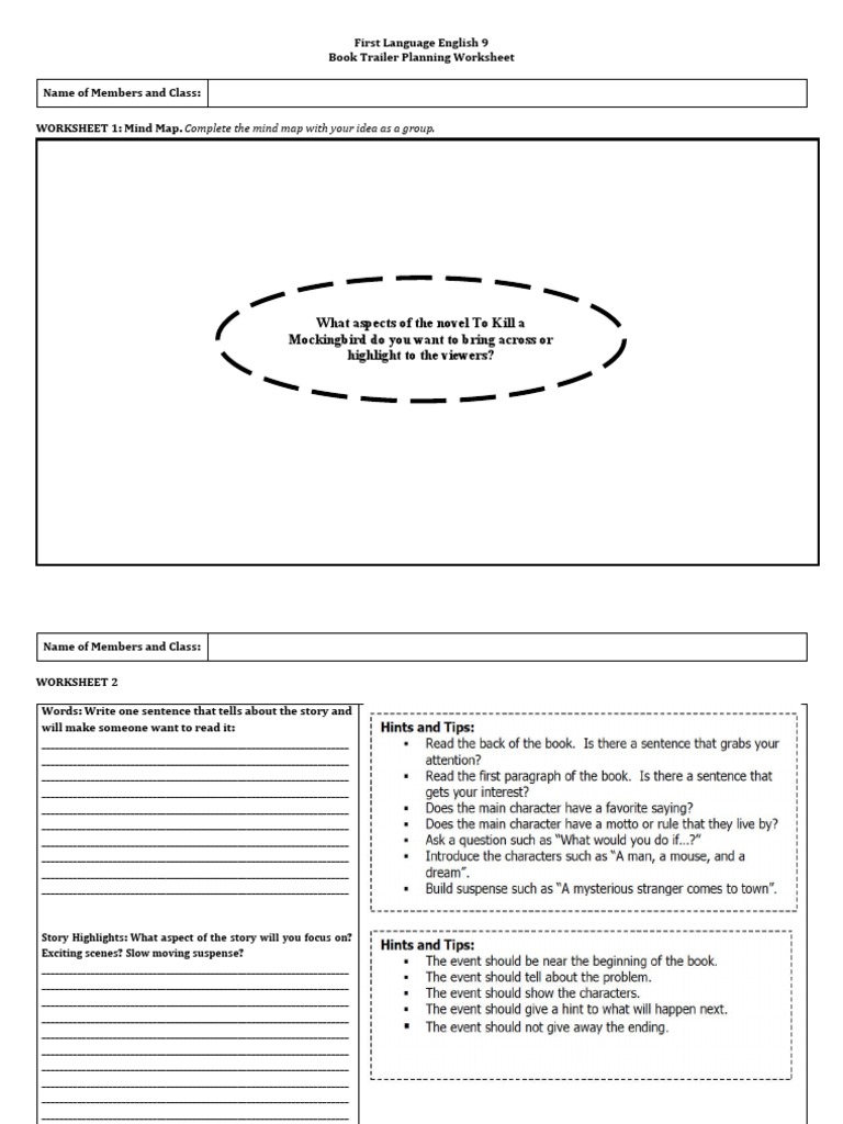 Book Trailer Worksheet TKAM | PDF
