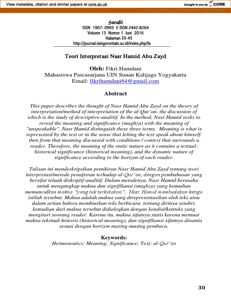 Teori Interpretasi Nasr Hamid Abu Zayd | PDF