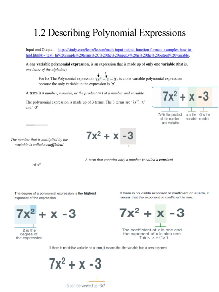 1.2 Describing Polynomial Expressions | PDF