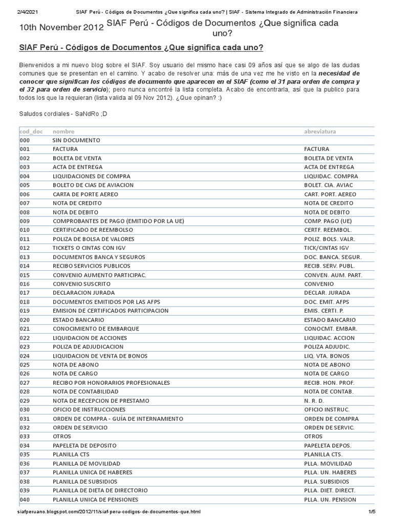 SIAF Perú - Códigos de Documentos ¿Que Significa Cada Uno - SIAF ...