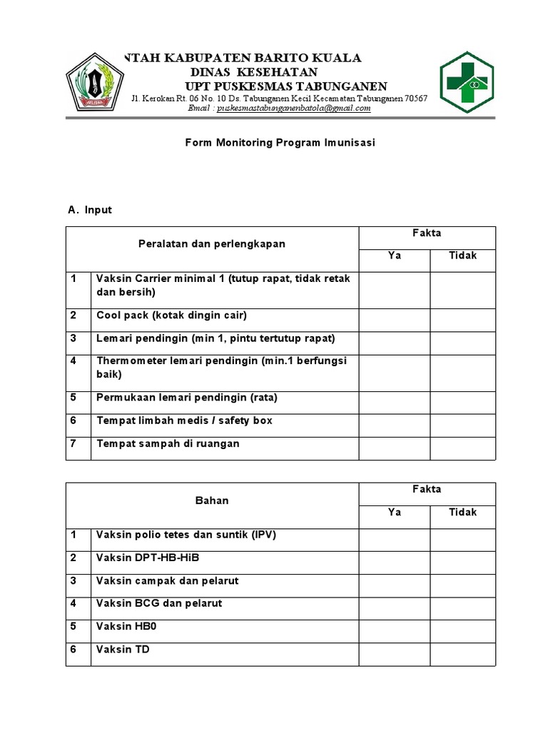Form Monitoring Imunisasi | PDF