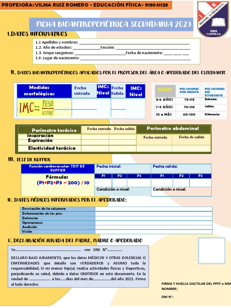 Ficha Bioantropomerica-Sec-2023 | Descargar gratis PDF | Medicina CLINICA | Especialidades Medicas