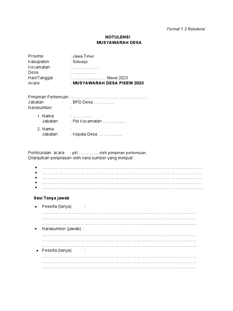 Format 1. 3 Notulensi | PDF