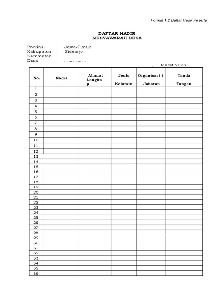 Format 1.2 daftar hadir.docx | PDF
