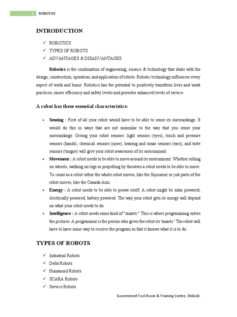 An In-Depth Look at Robotics: Types of Robots, Components, Advantages and Applications | PDF ...
