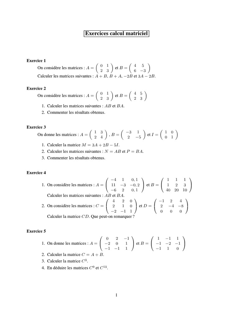 Matrices1 PDF | PDF | Algèbre linéaire | Mathématiques