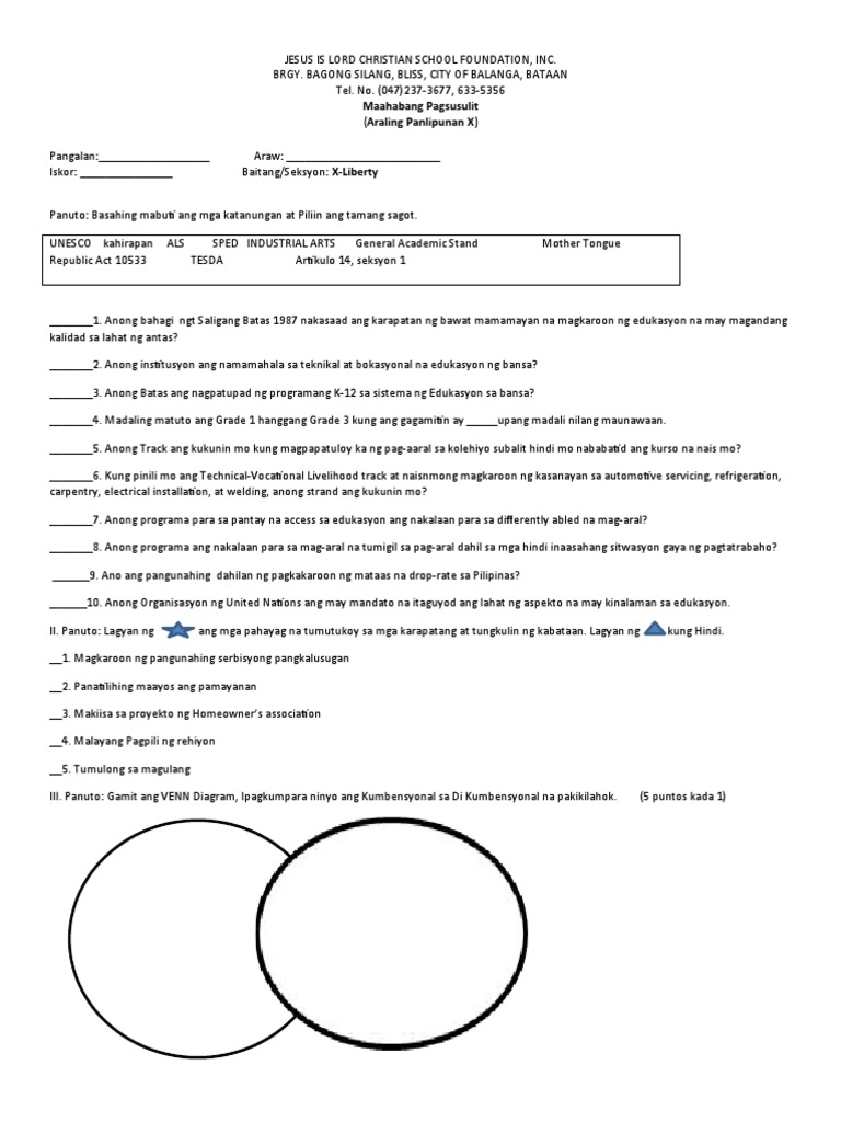 4th Long Quiz AP 10 | PDF