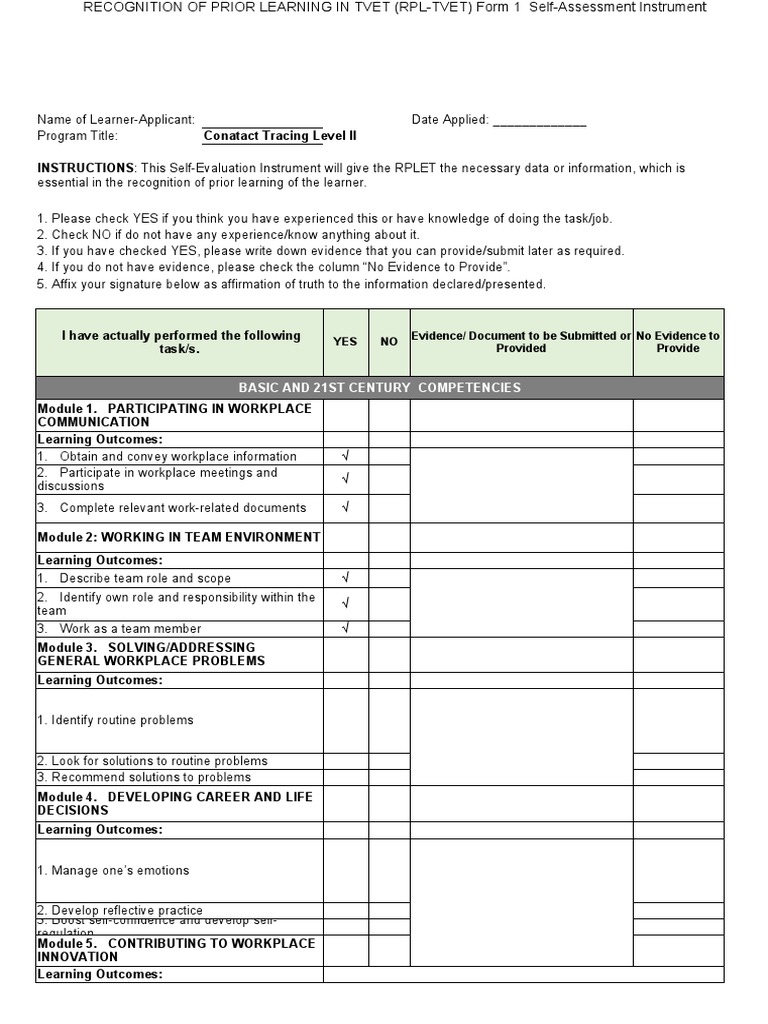 RPL FOrms | PDF | Nursing | Learning
