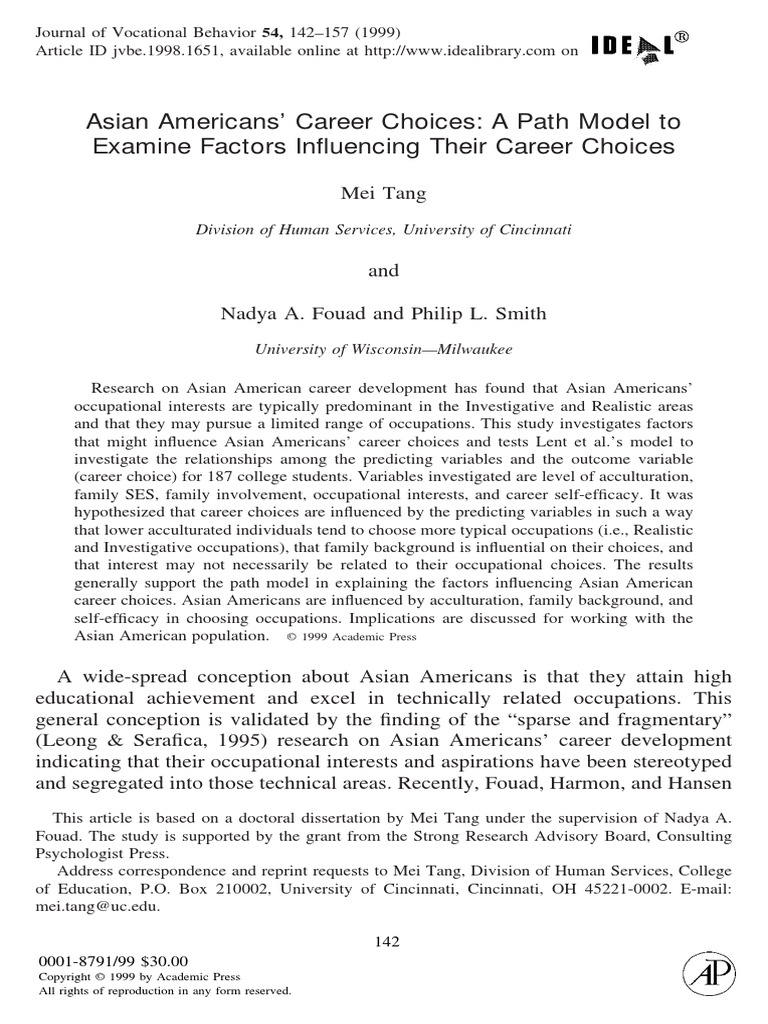 Fouad and Smith - 1999 - JVB PDF | PDF | Self Efficacy | Counseling Psychology