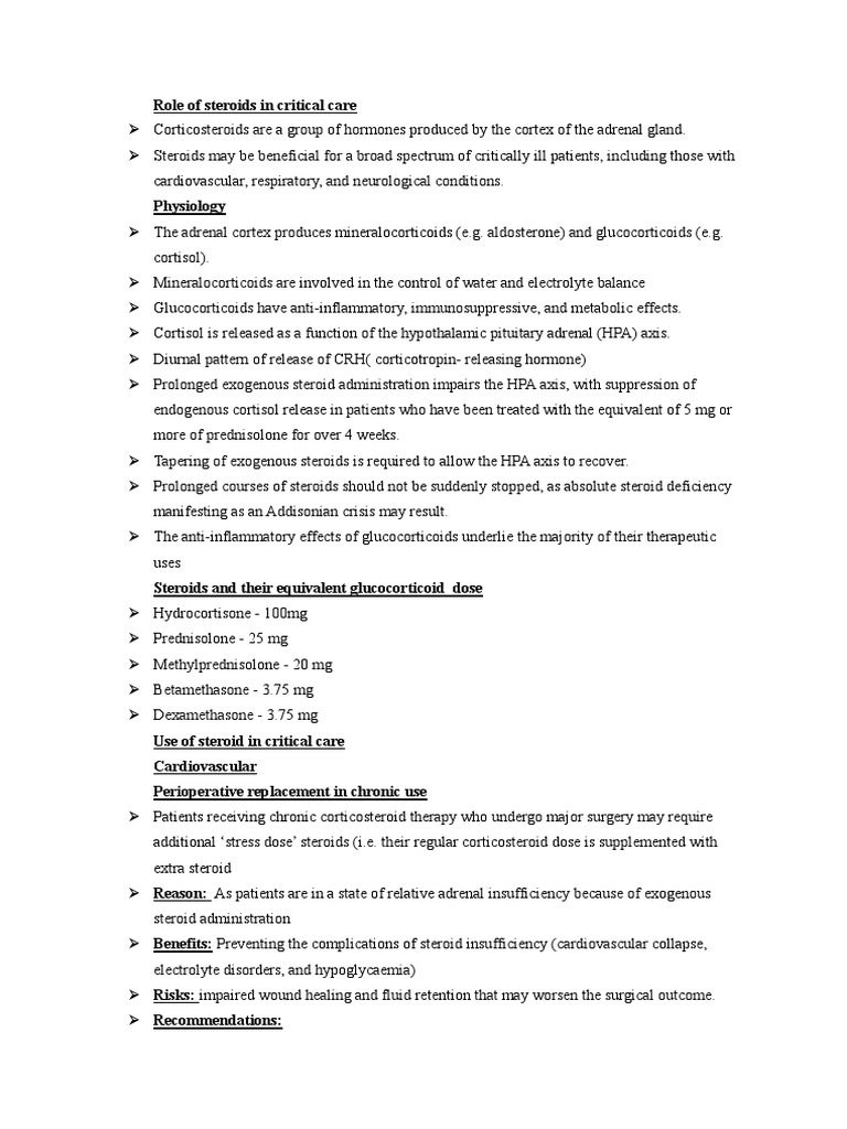 Role of Steroids in Critical Care PDF | PDF | Glucocorticoid ...