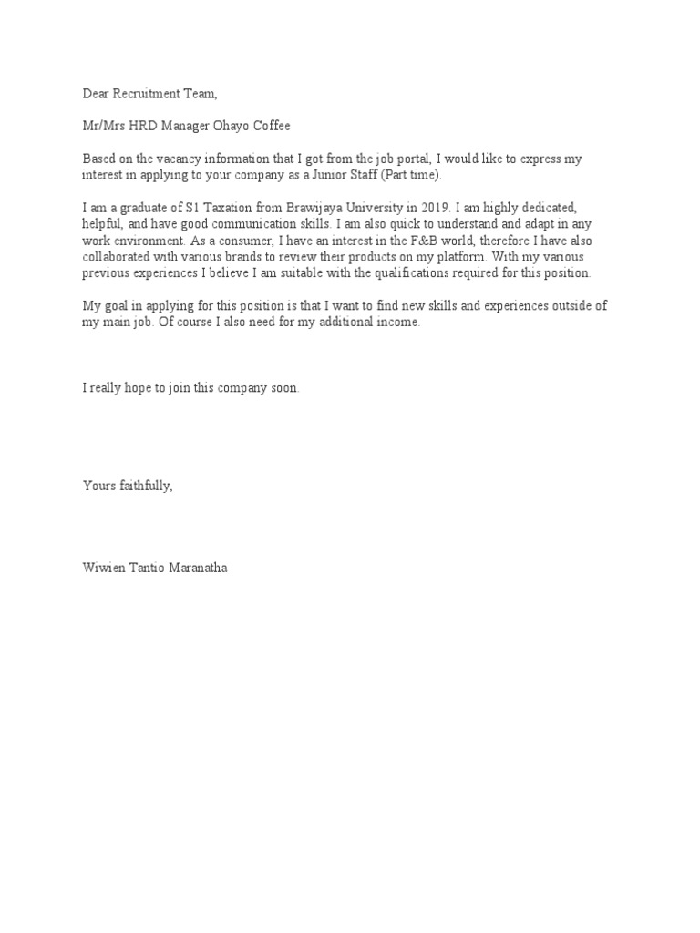 Cover Letter Wiwien | PDF