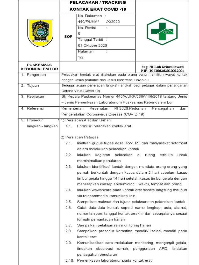 SOP Pelacakan (Tracing) Kontak Erat | PDF